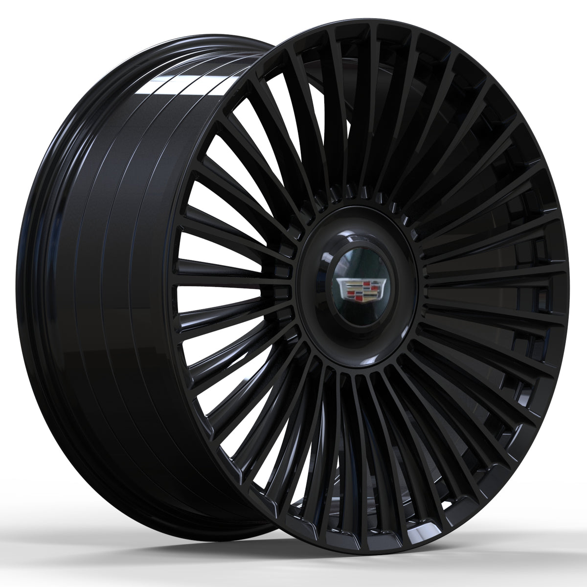 Cadillac Wheels FF02 24x10 6x120 Flow Forged Gloss Black fit XT5 XT6 w ...