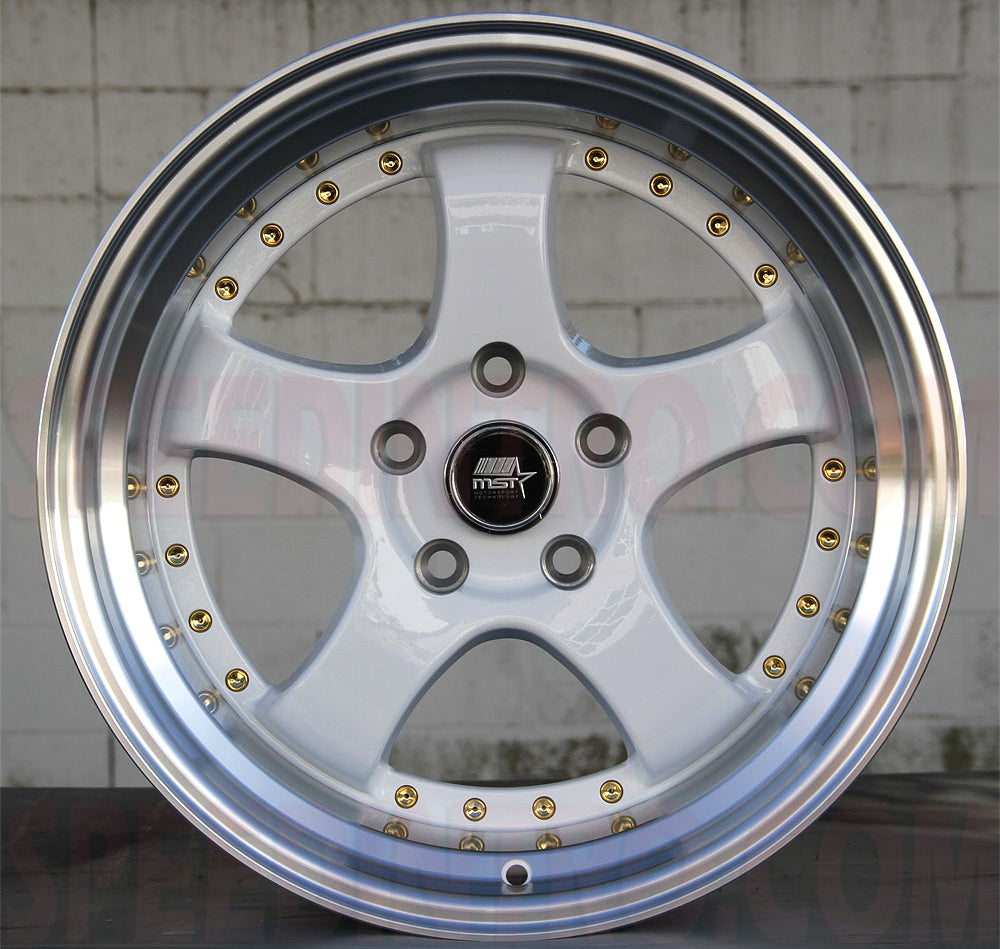 MST Wheels Mt07 White Machined Lip Gold Rivets – WheelplusUSA