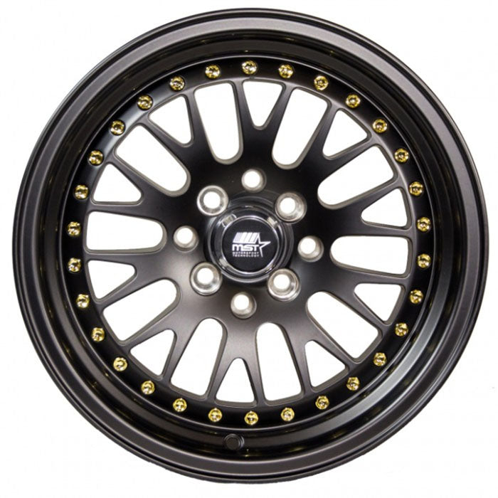 MST Wheels Mt10 Matte Black Gold Rivets – WheelplusUSA