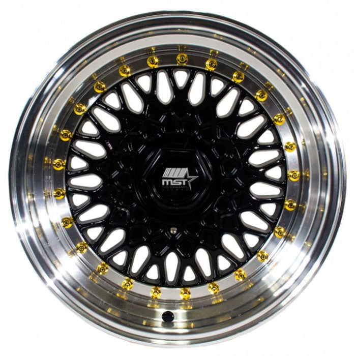MST Wheels Mt13 Black Machined Lip Gold Rivets – WheelplusUSA